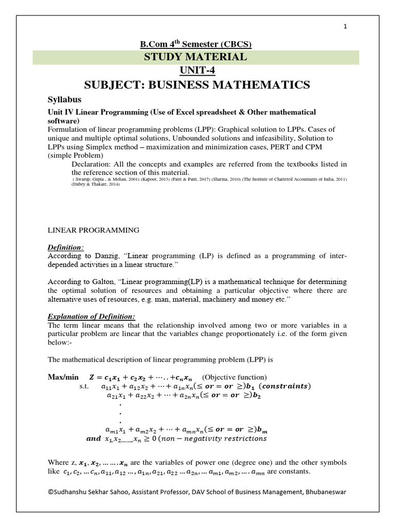 DOC B.Com 4th semB.Math Revision Class Study Materials - Unit-5 to be uploaded | PDF ...