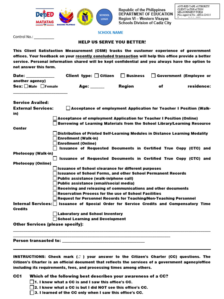 School CSM Form | PDF