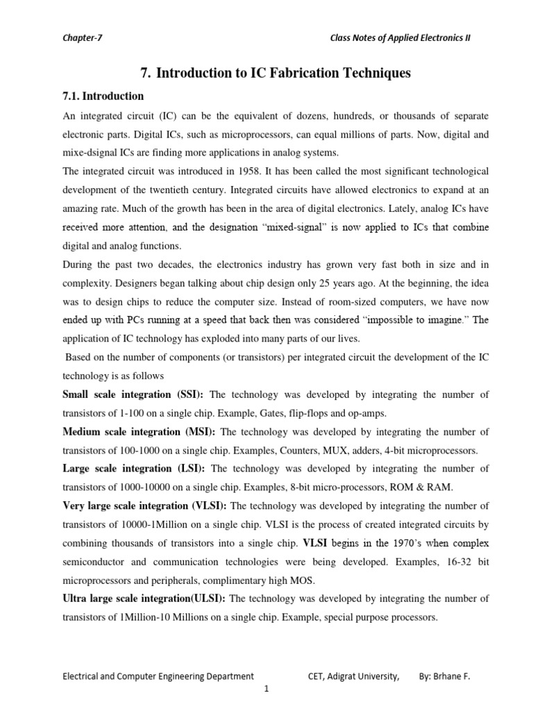 Introduction To IC Fabrication Techniques-1 | PDF | Integrated Circuit ...