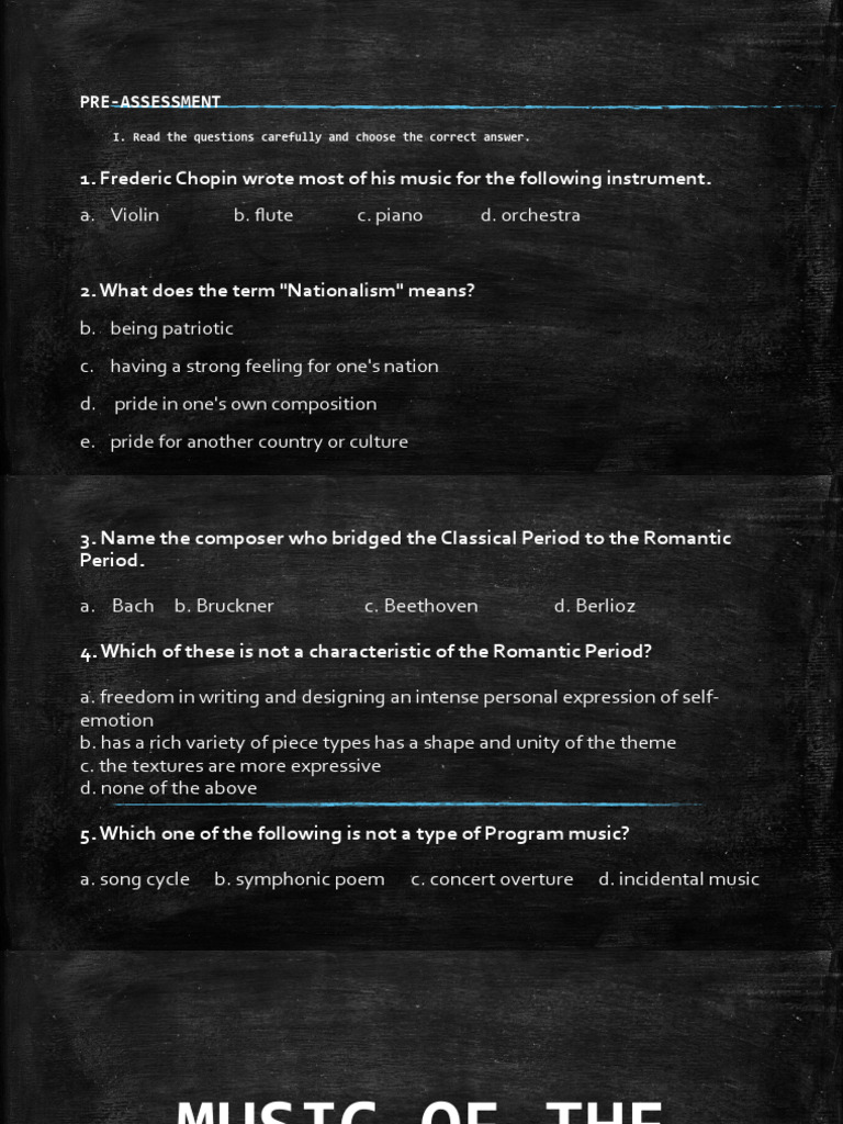 Romantic Period Music Overview and Quiz | PDF | Orchestras | Musicology
