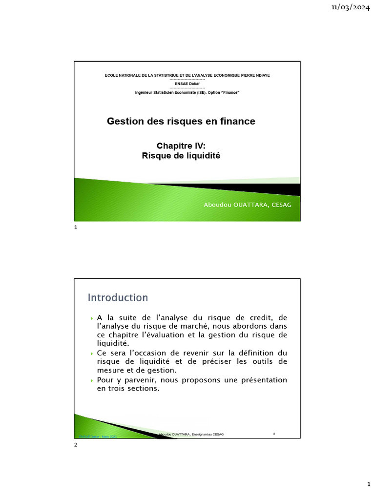 ENSAE Dakar - Gestion Des Risques en Finance - Chapitre 04 | PDF ...