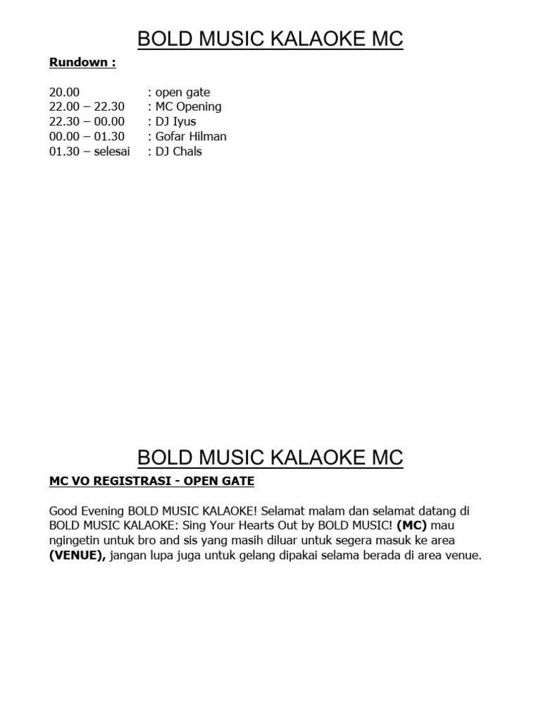 MC Script Kalaoke | PDF