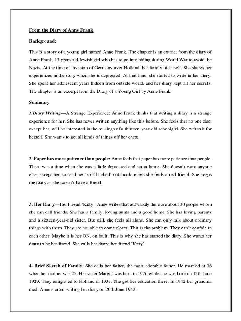 From The Diary of Anne Frank | PDF | Anne Frank