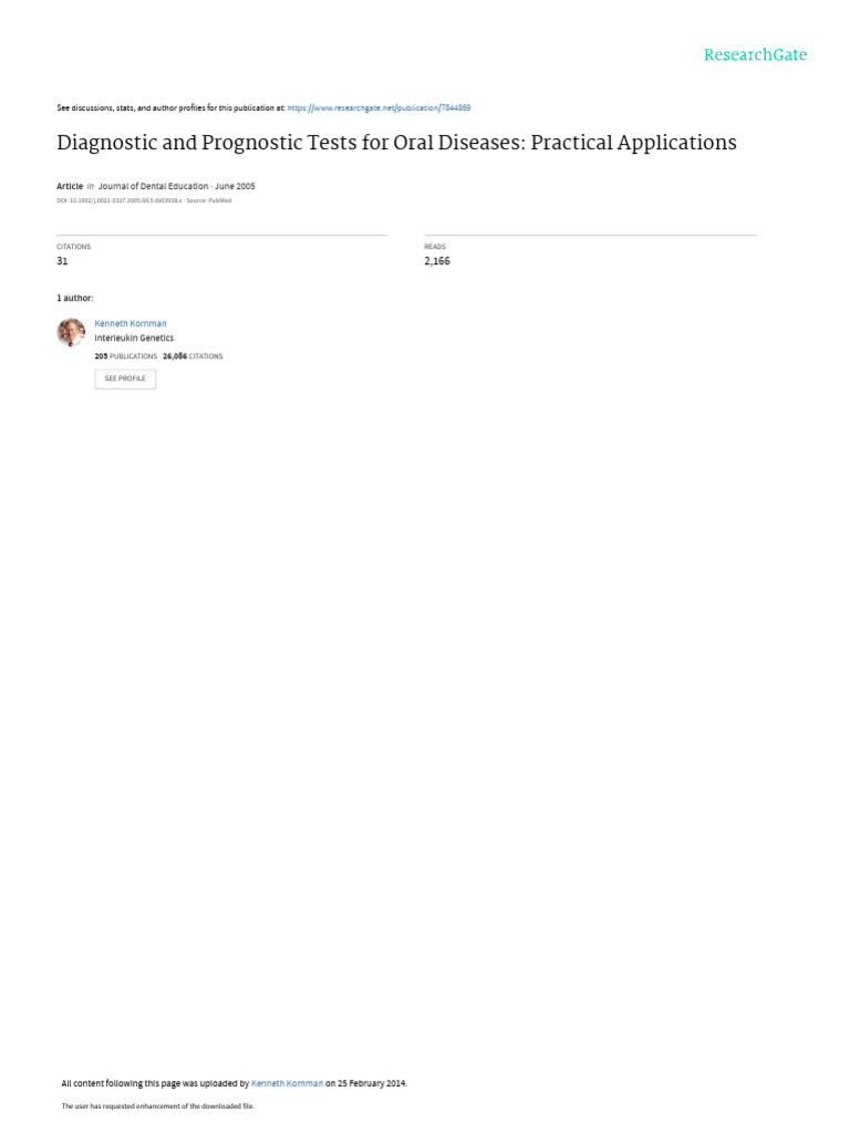 Diagnostic and Prognostic Tests For Oral Diseases | PDF ...