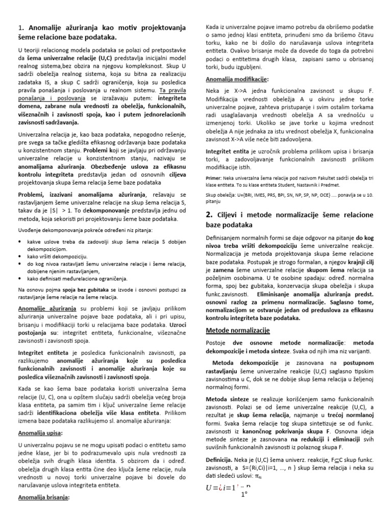 Baze Podataka 2.2 Usmeni | PDF