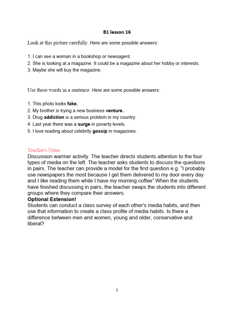 b1 Lesson 16 | PDF | Human Communication