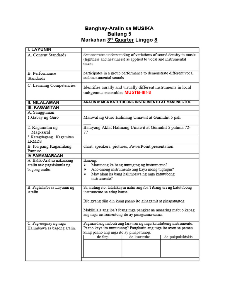 Grade 5 (MUSIC 3rd Quarter) | PDF