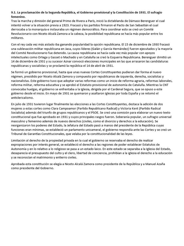 Bloque 9 Resúmenes Historia 2023-2024 | PDF | Política de españa | España