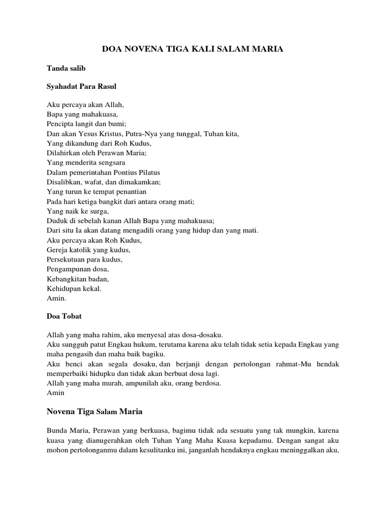 Doa Novena Tiga Kali Salam Maria | PDF
