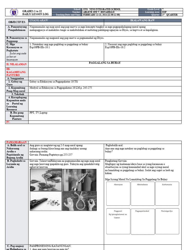 Esp 10 q3 DLL - Docx Week 4 | PDF