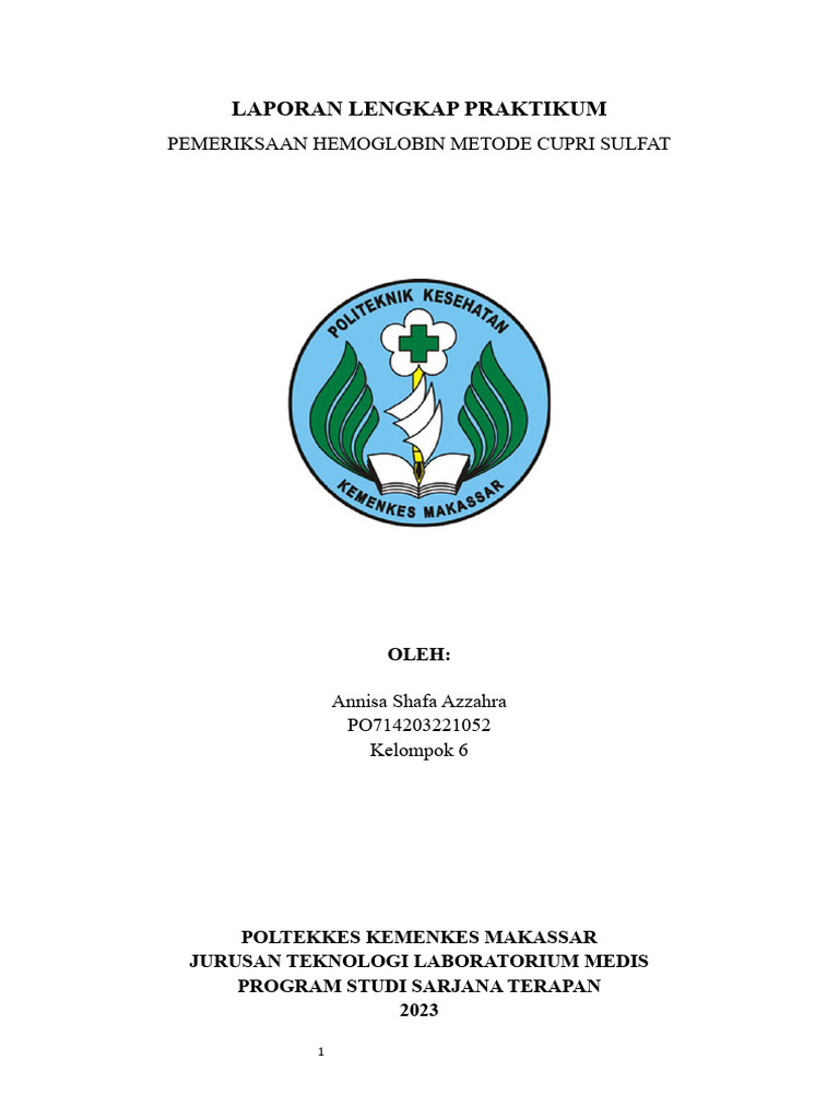 Pemeriksaan HB Metode Cupri Sulfat | PDF | Sains & Matematika