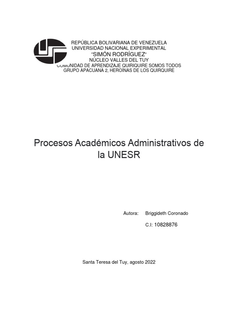 Procesos Académicos Administrativos de La UNESR | PDF | Maestros ...