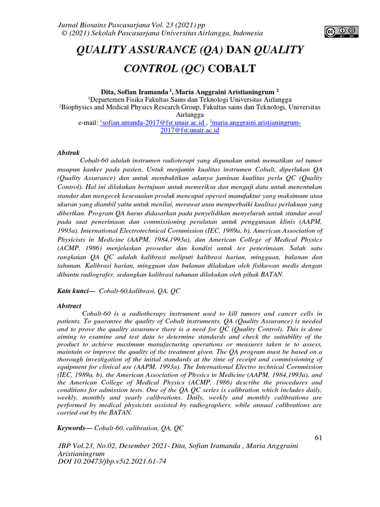 Quality Assurance Qa Dan Quality Control 2040709a | PDF