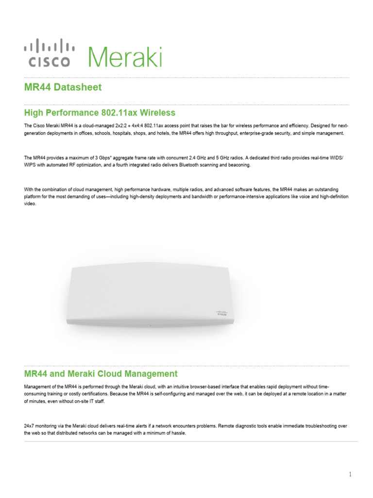 MR44 Datasheet | PDF | Ieee 802.11 | Wireless Access Point