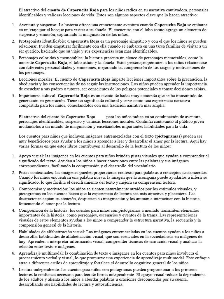 Caperucita Roja: Cuento y Pictogramas | PDF | Aprendizaje | Caperucita Roja