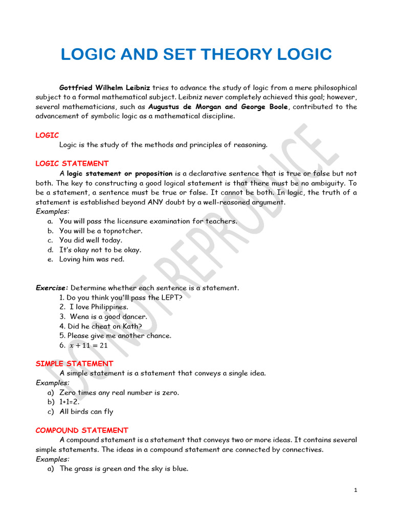 Lecture Notes Logic and Set Theory | PDF | If And Only If | Semantics