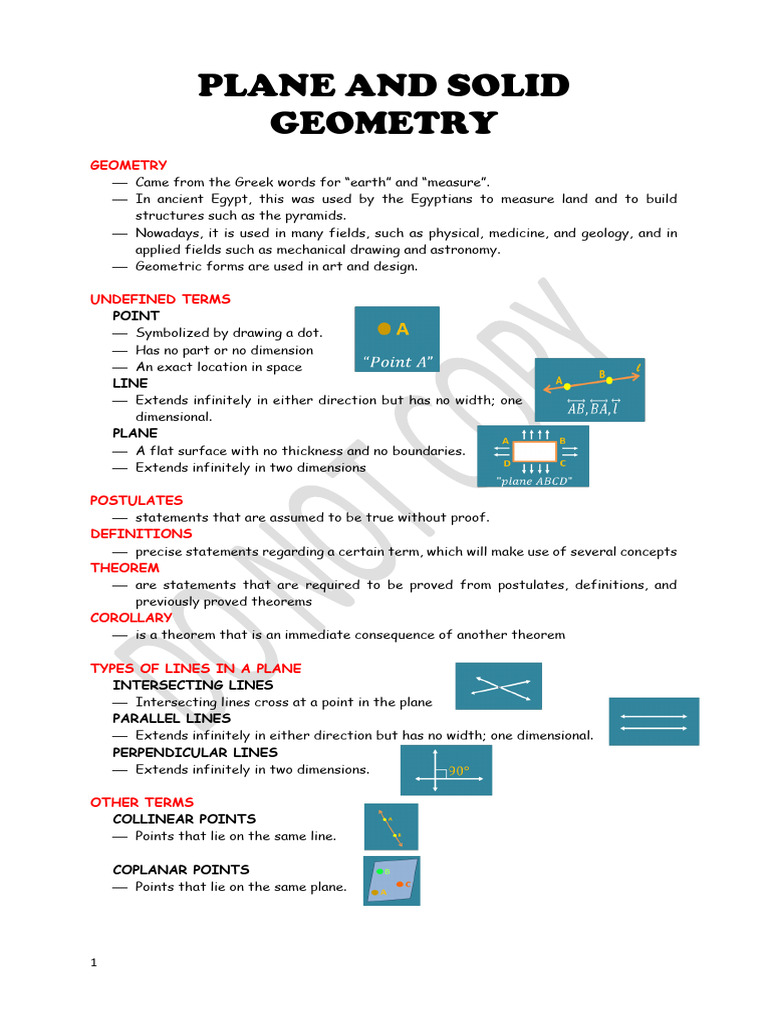 Lecture Notes Plane and Solid Geometry | PDF | Line (Geometry) | Circle