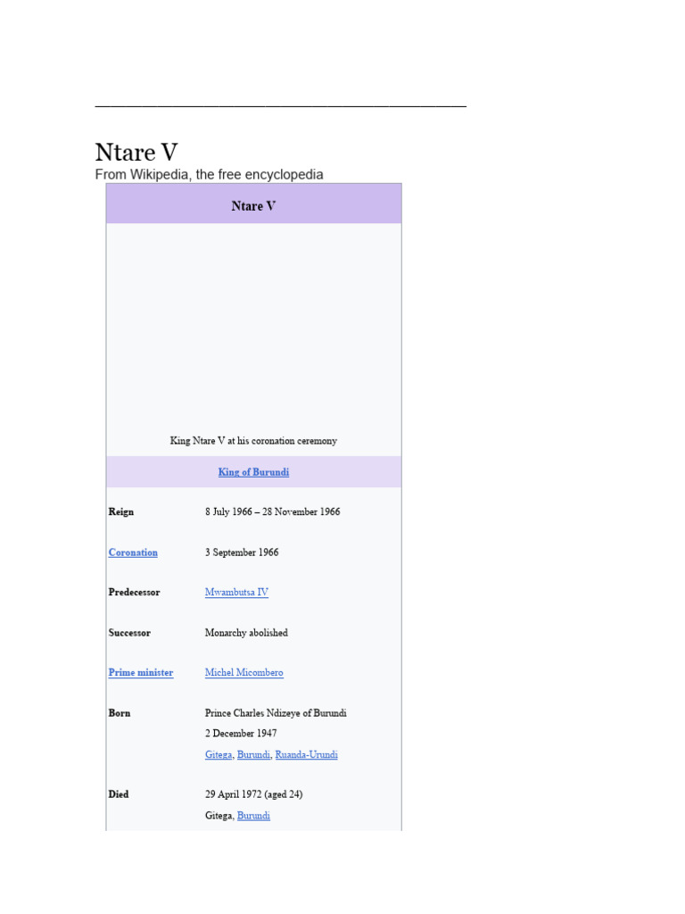 Ntare V: Last King of Burundi | PDF | Burundi