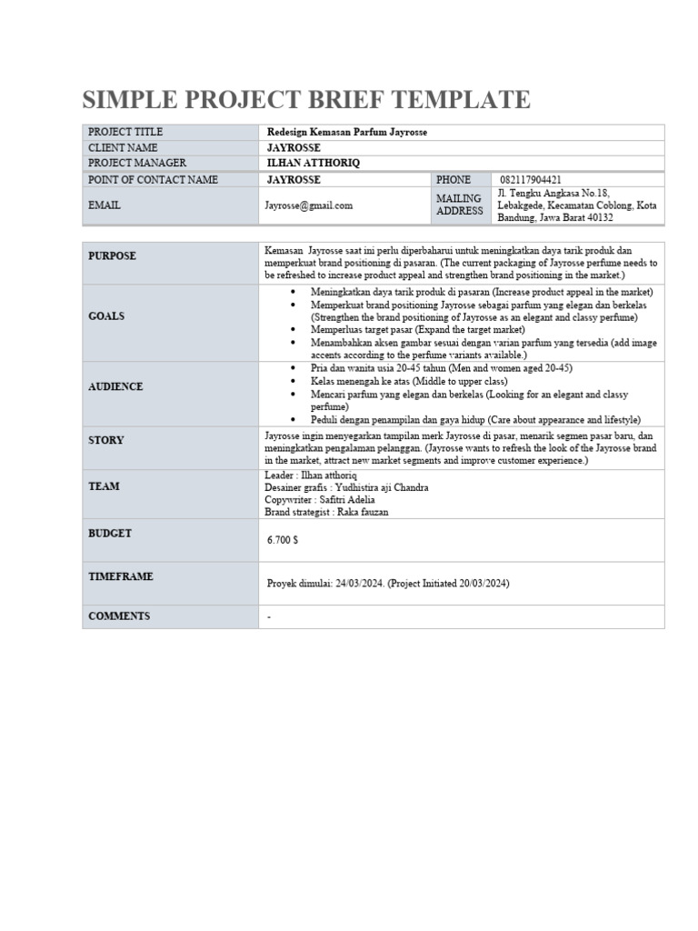 Simple Project Brief Template | PDF | Brand Management | Product ...