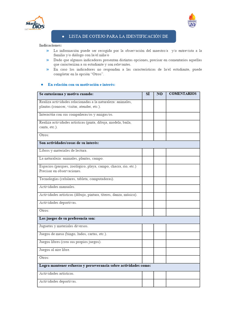 Lista de Cotejo para La Identificación de Fortalezas - 17!3!22xxx | PDF ...