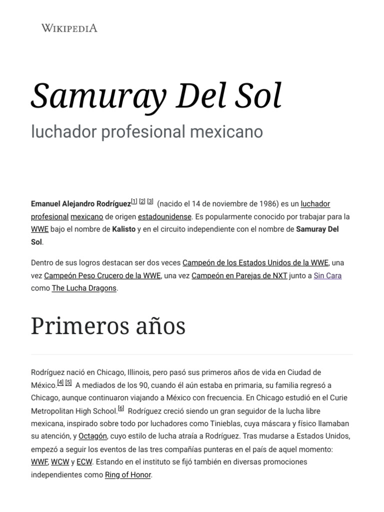 Samuray Del Sol Luchador México Americano | PDF | Promociones de lucha ...