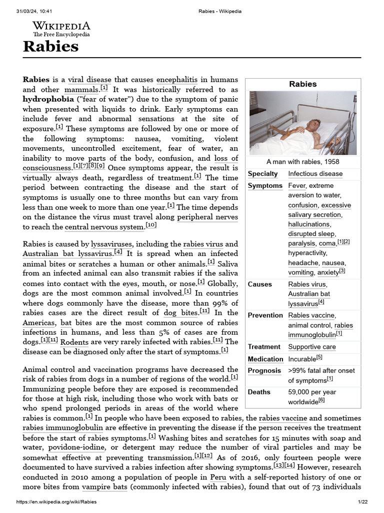 Rabies - Wikipedia | PDF | Rabies | Virus
