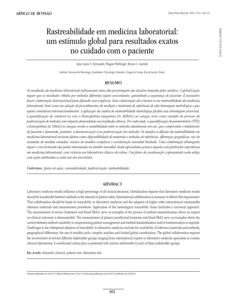 Rastreabilidade em Medicina Laboratorial - Um Estímulo Global para ... Rastreabilidade em Medicina Laboratorial - Um Estímulo Global para ...