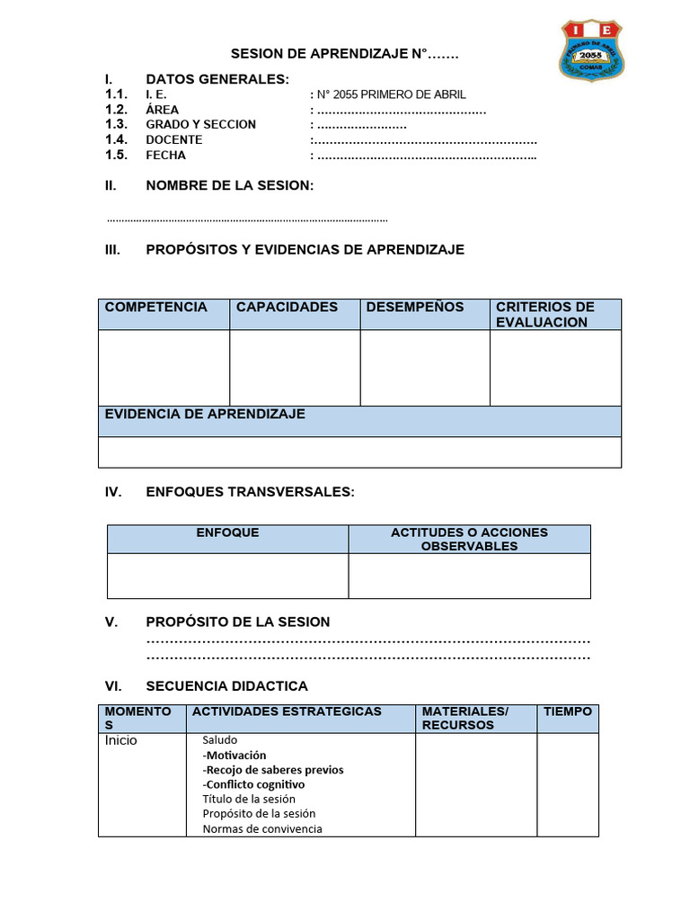 Formato Sesion de Aprendizaje | PDF | Crecimiento personal y profesional | Arte