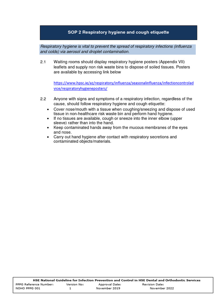 Sop 2 Respiratory Hygiene and Cough Etiquette | PDF