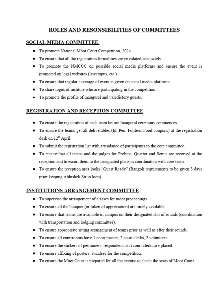 Roles and Responsibilities of Committees | PDF