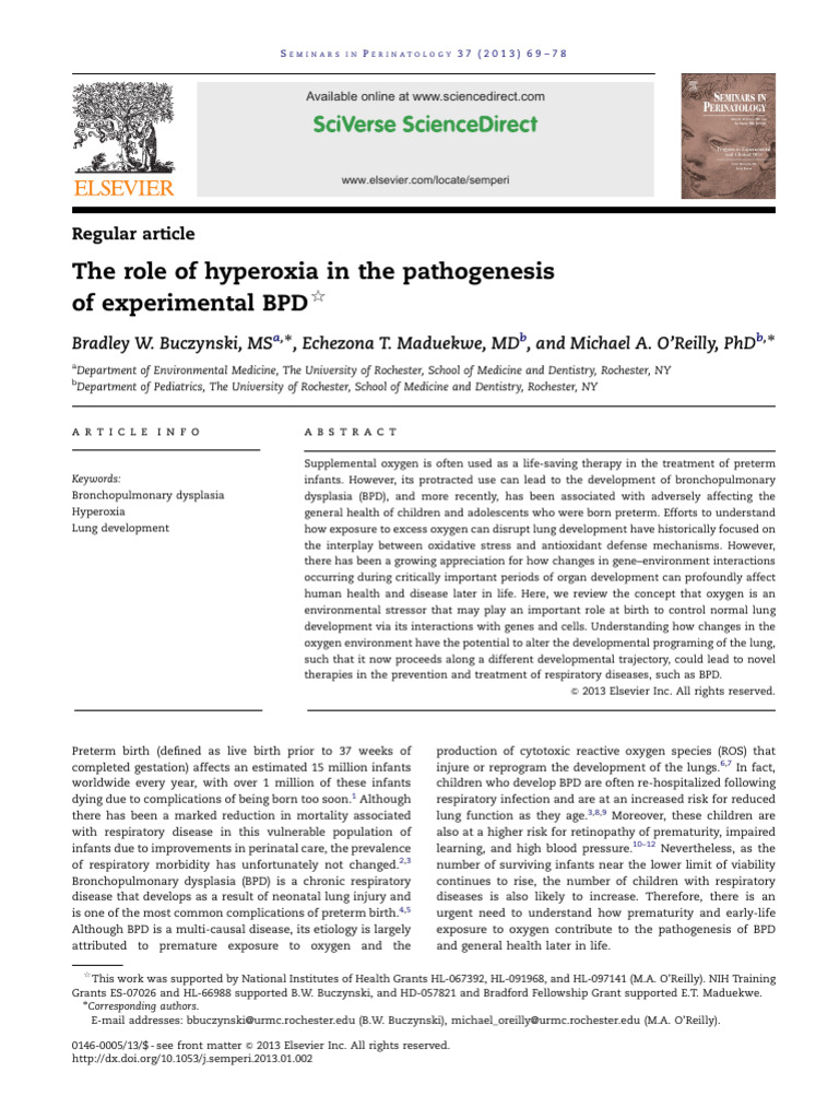Buczynski 2013 - The Role of Hyperoxia in The Pathogenesis of Experimental BPD | PDF | Preterm ...