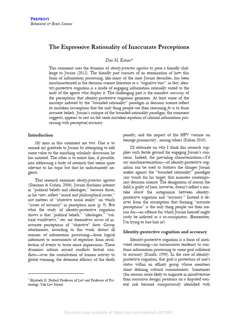 The Expressive Rationality of Inaccurate Perceptions | PDF | Rationality | Reason