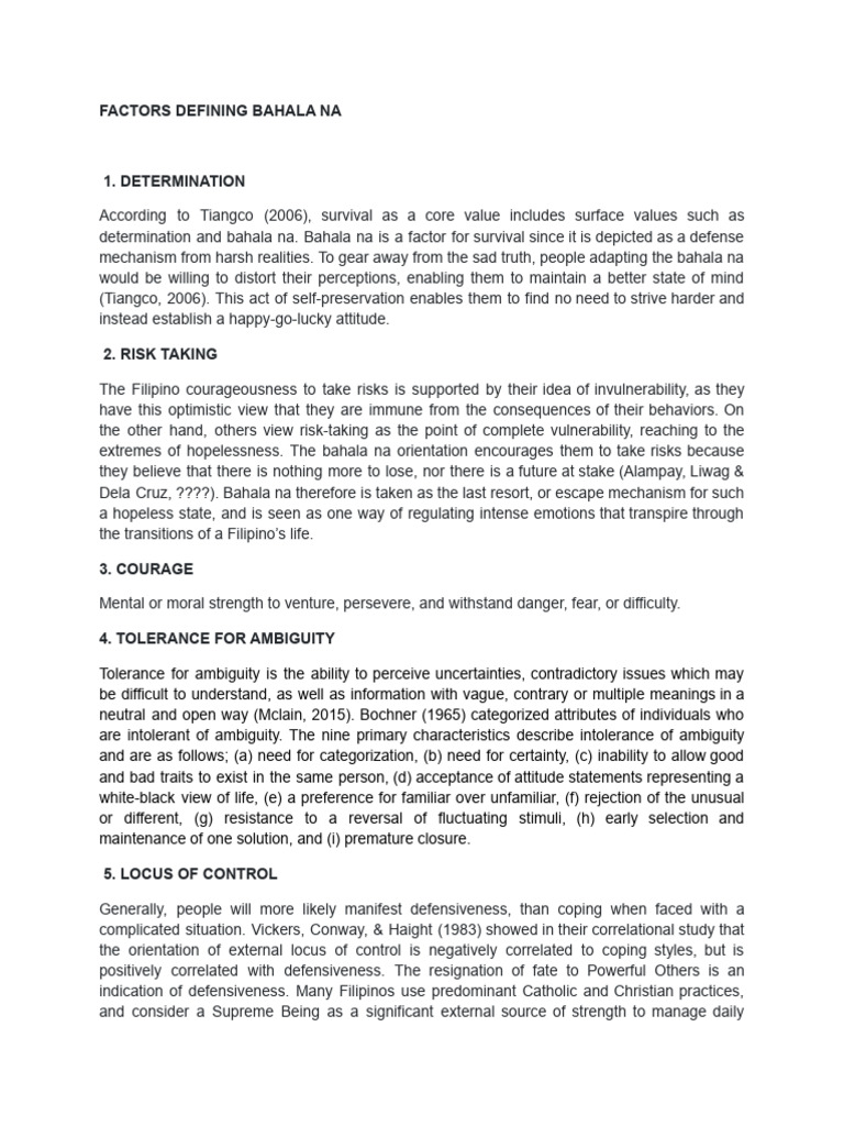 Understanding the Bahala Na Attitude | PDF | Risk | Vulnerability