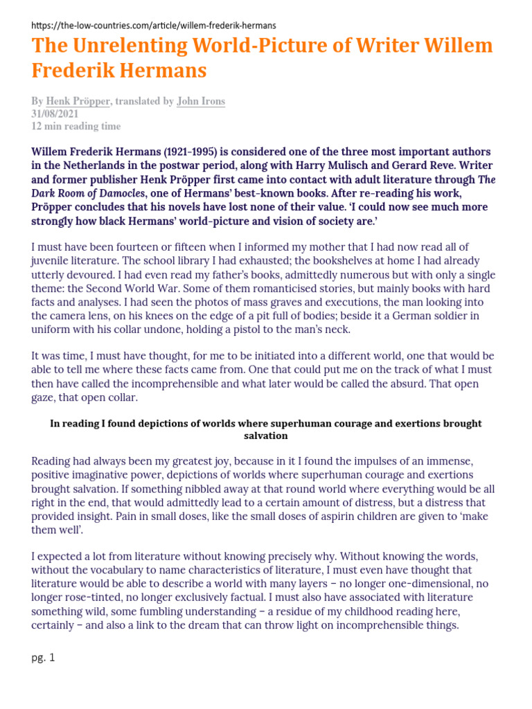 The Unrelenting World-Picture of Writer Willem Frederik Hermans - Henk ...