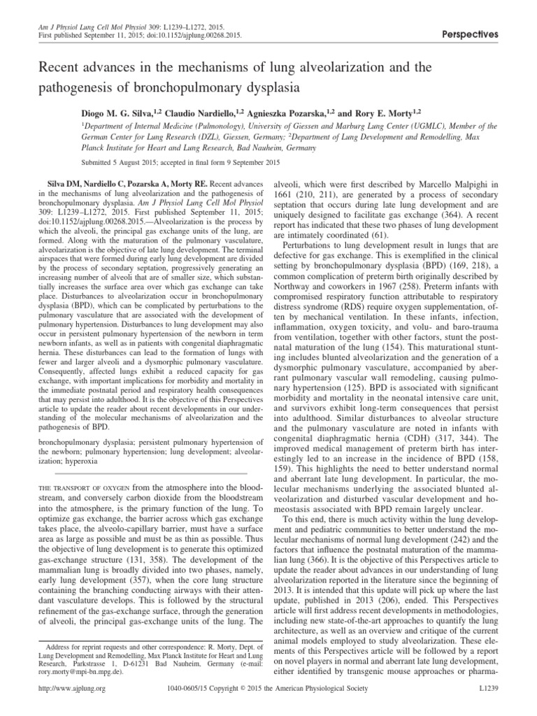 SILVA 2015 - Recent Advances in The Mechanismo of Lung Alveolarization ...