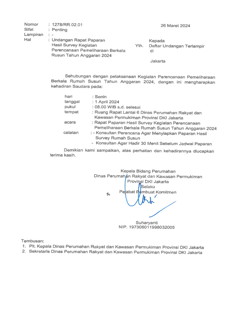 Undangan Rapat Paparan Hasil Survey Pemeliharaan Berkala (Lelang) - TTD | PDF