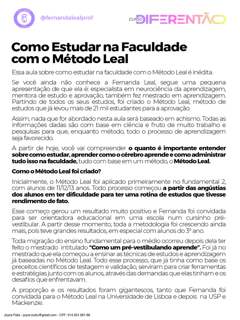 Como estudar na faculdade | PDF | Aprendizado | Método científico