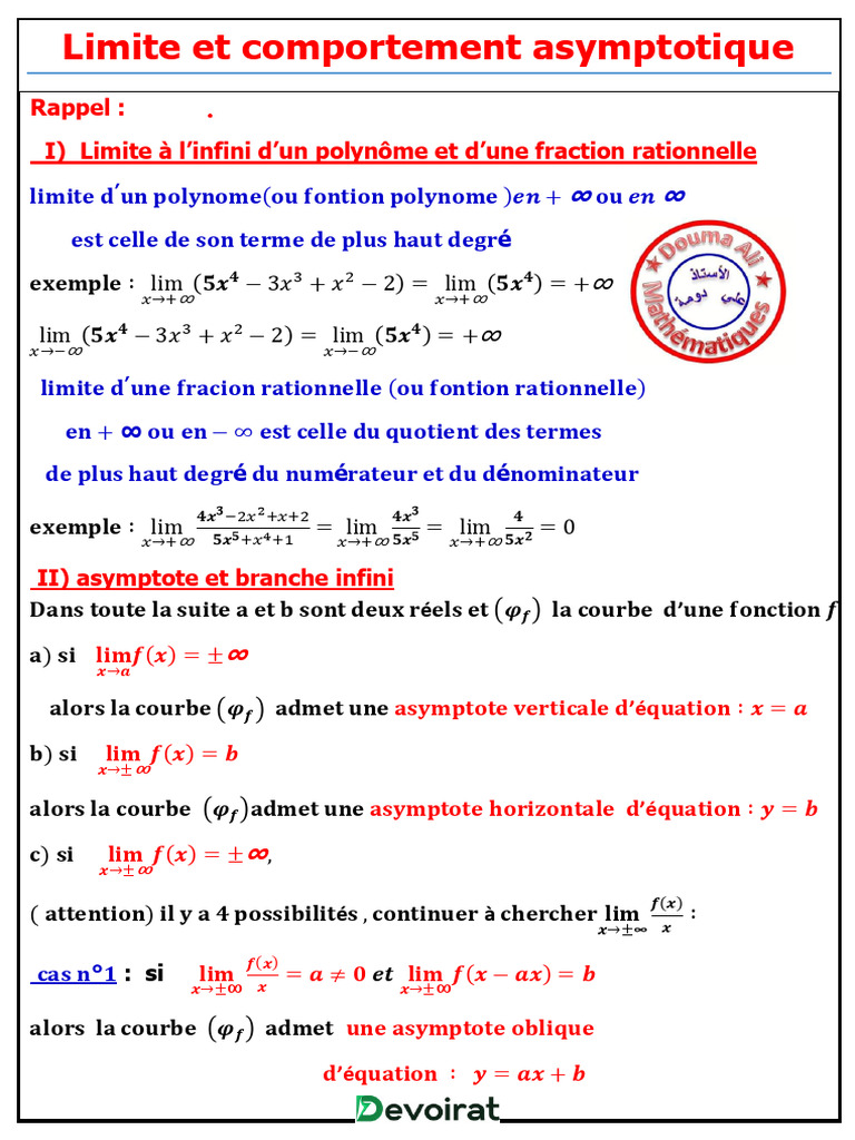 Série D'exercices Avec Correction - Math Limites Et Comportements ...