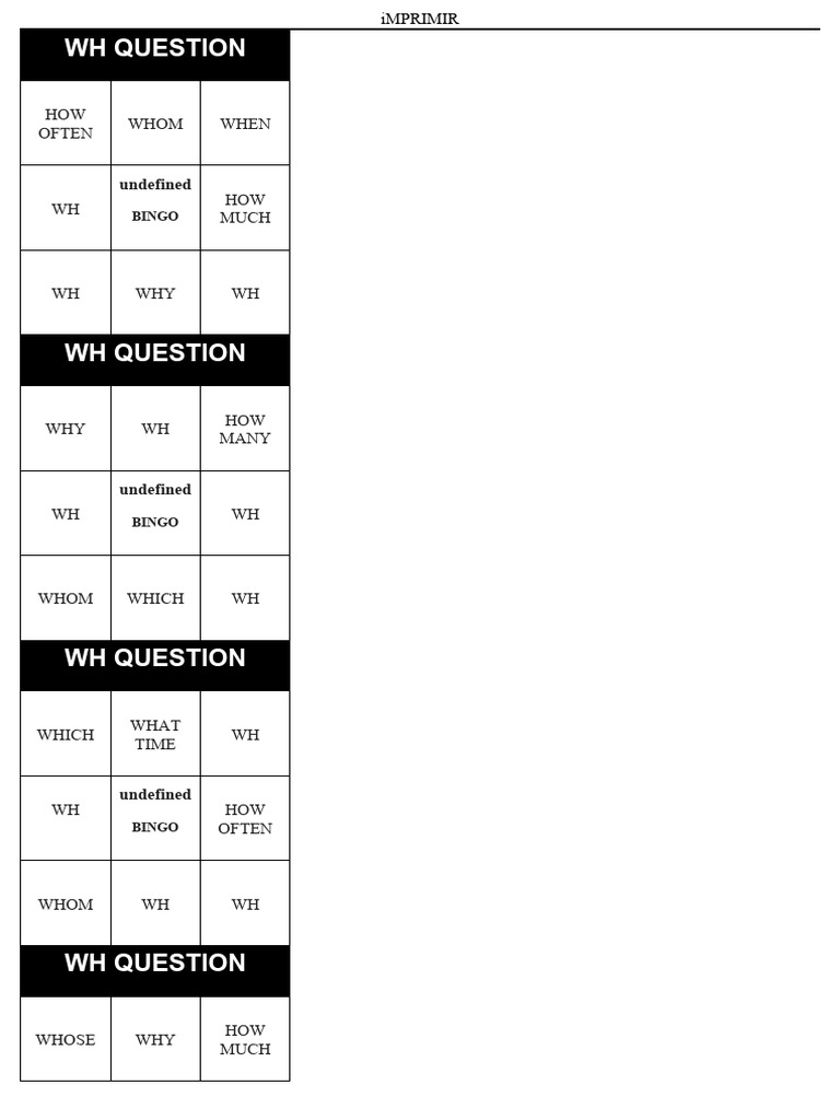 WH Questions Bingo Game Guide | PDF | Sports & Recreation | Games ...