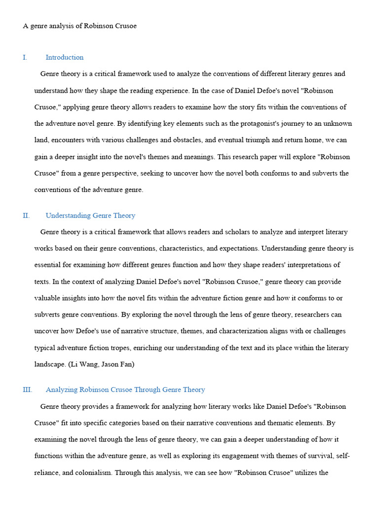 Robinson Crusoe: Genre Analysis | PDF | Robinson Crusoe | Genre