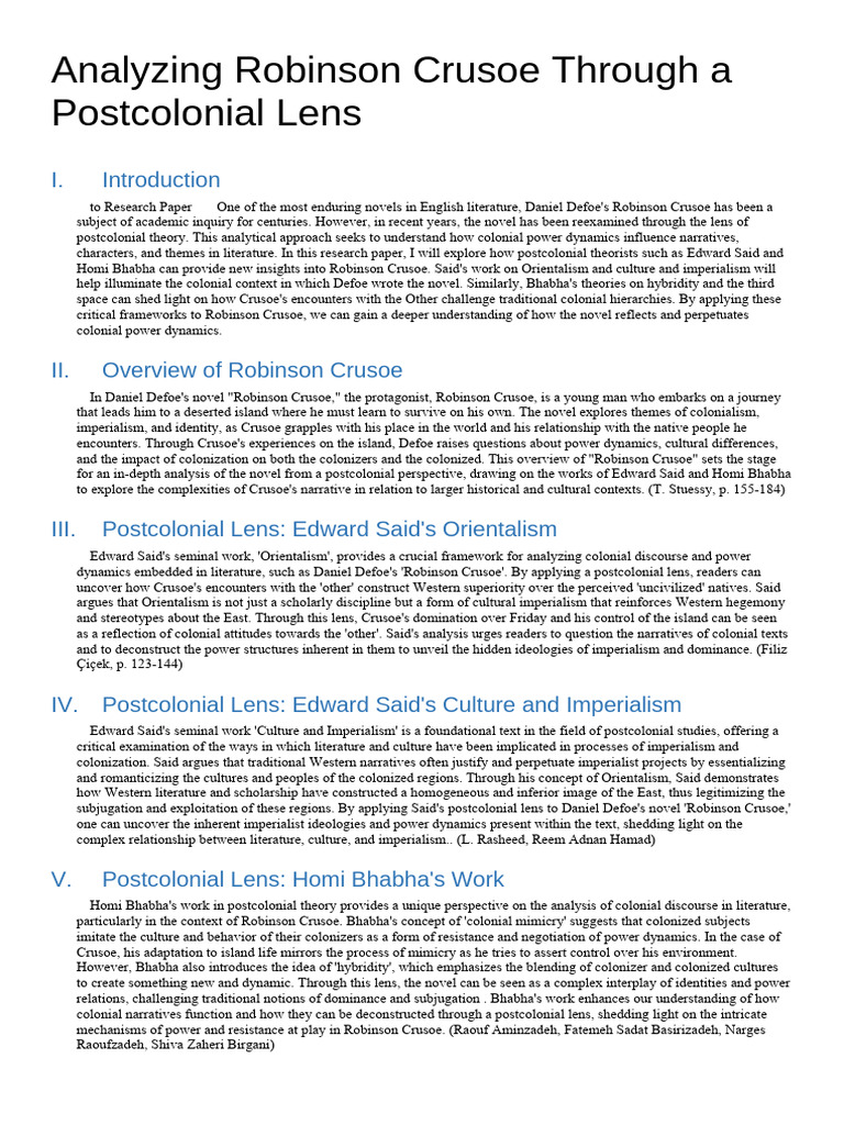 Analyzing Robinson Crusoe Through A Postcolonial Lens | PDF ...