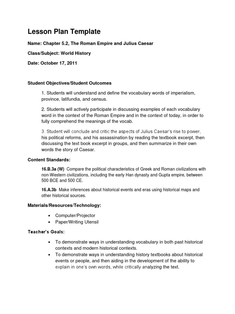 Lesson Plan OCE | PDF | Lesson Plan | Roman Empire