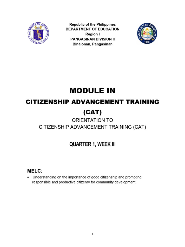 CAT Module Q1 Week 3 Good Citizenship Constitution Preamble Values | PDF | Faith | Citizenship