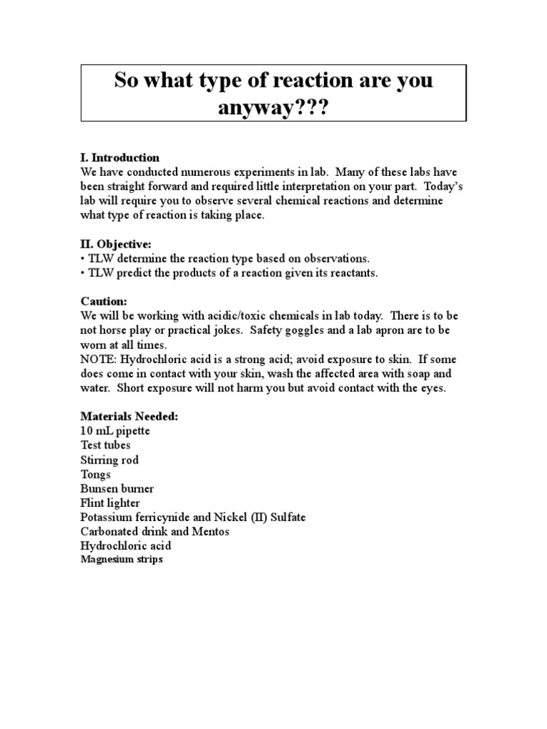 Reaction Identification Lab | PDF | Chemical Reactions | Magnesium