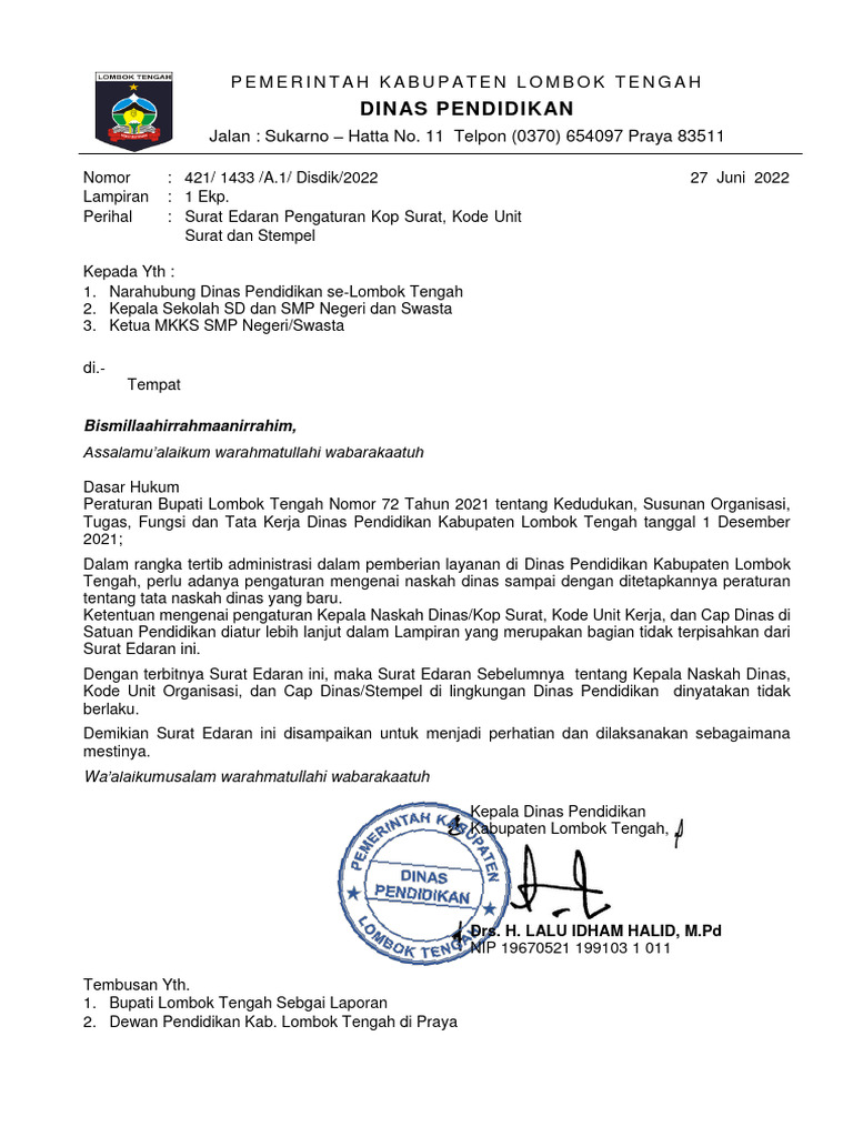 Surat Edaran Kop Surat Dan Stempel | PDF