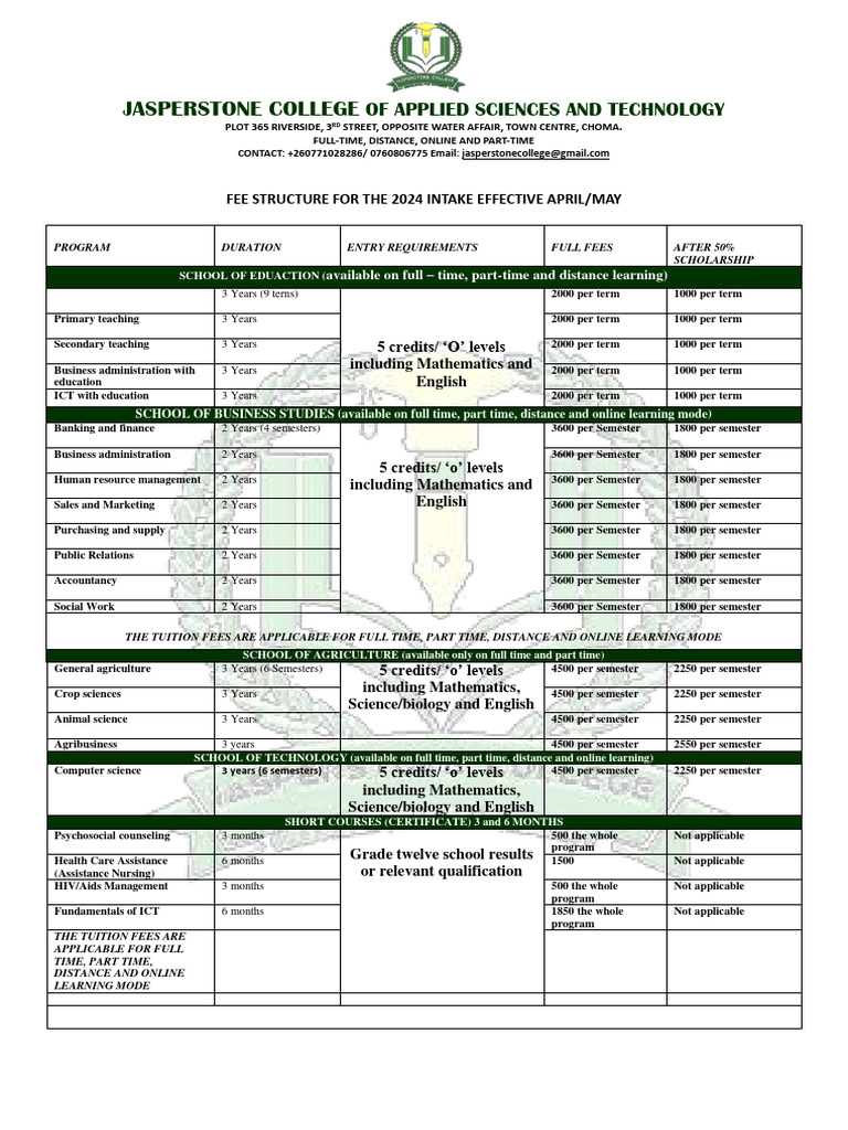 Jasperstone College Fee Structure 2024 | PDF | Educational Technology ...