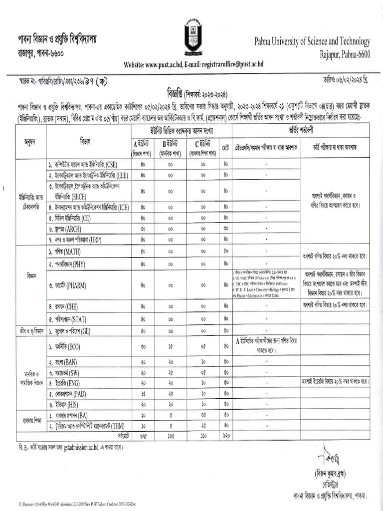 Admission Notice - 2023 2024 | PDF