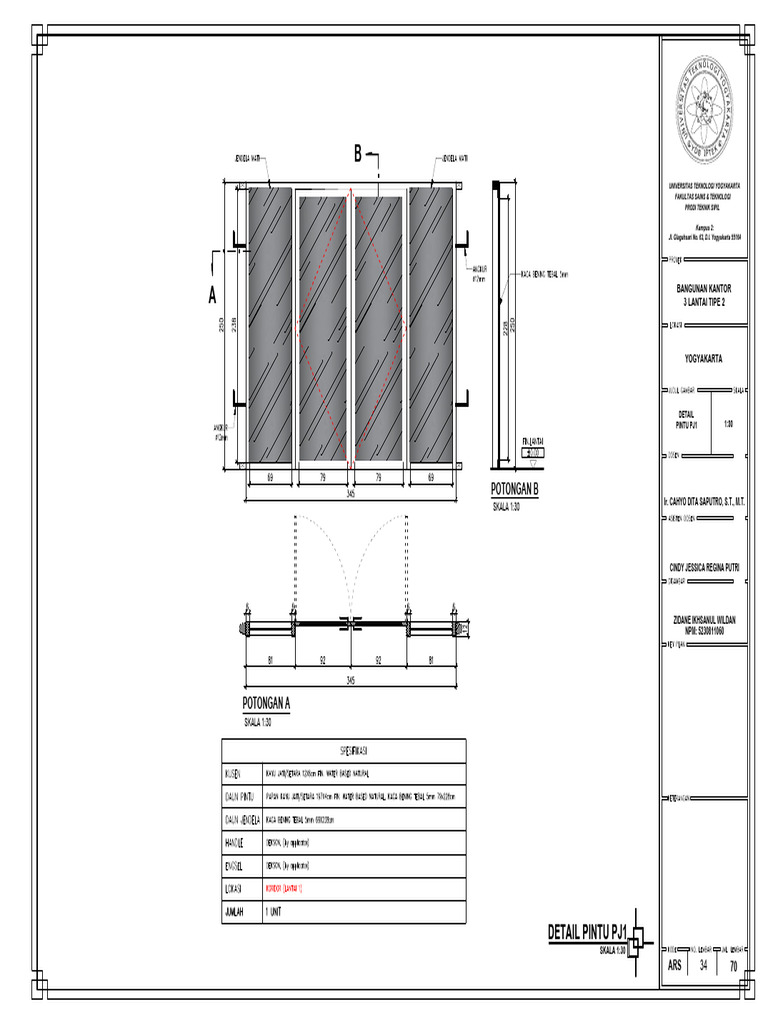Potongan B: Detail Pintu Pj1 | PDF