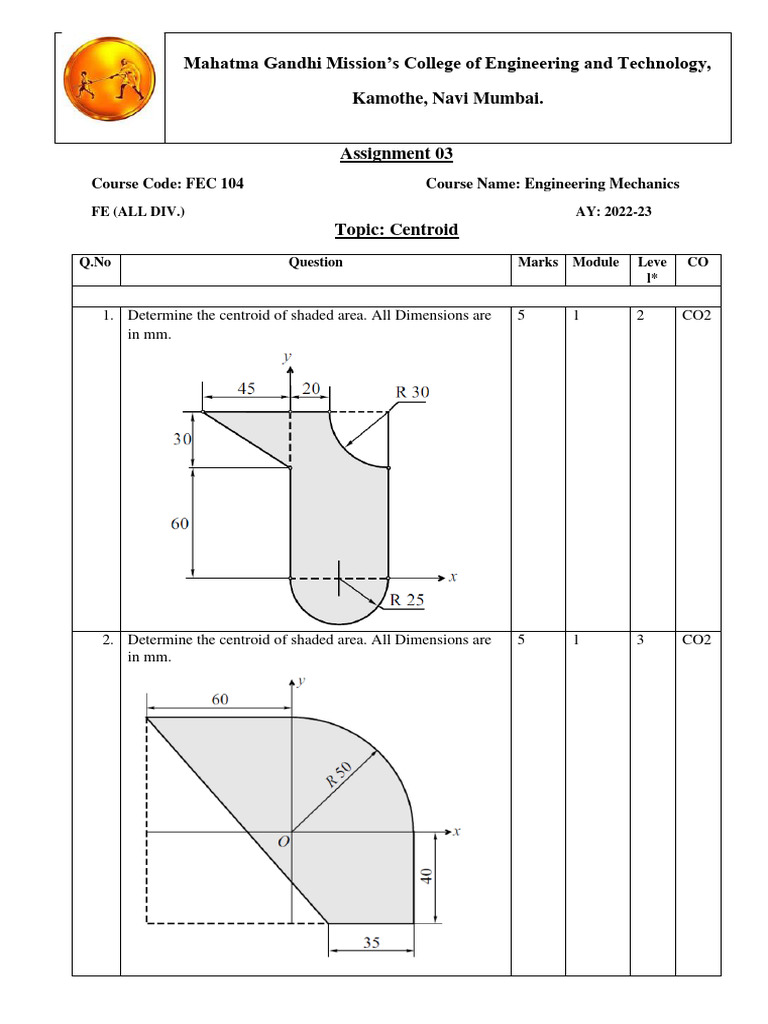 Engineering Mechanics: Centroid Assignment | PDF