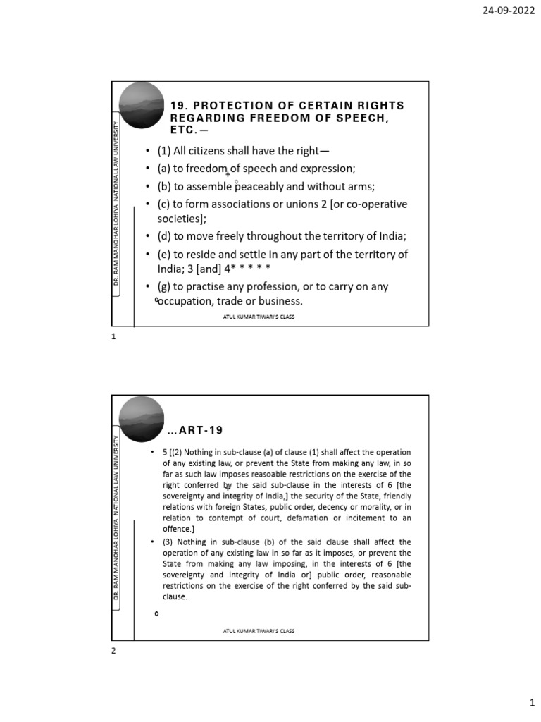 Art 19 (1) (A) and 19 (2) PPT For Students | PDF | Citizenship | Newspapers